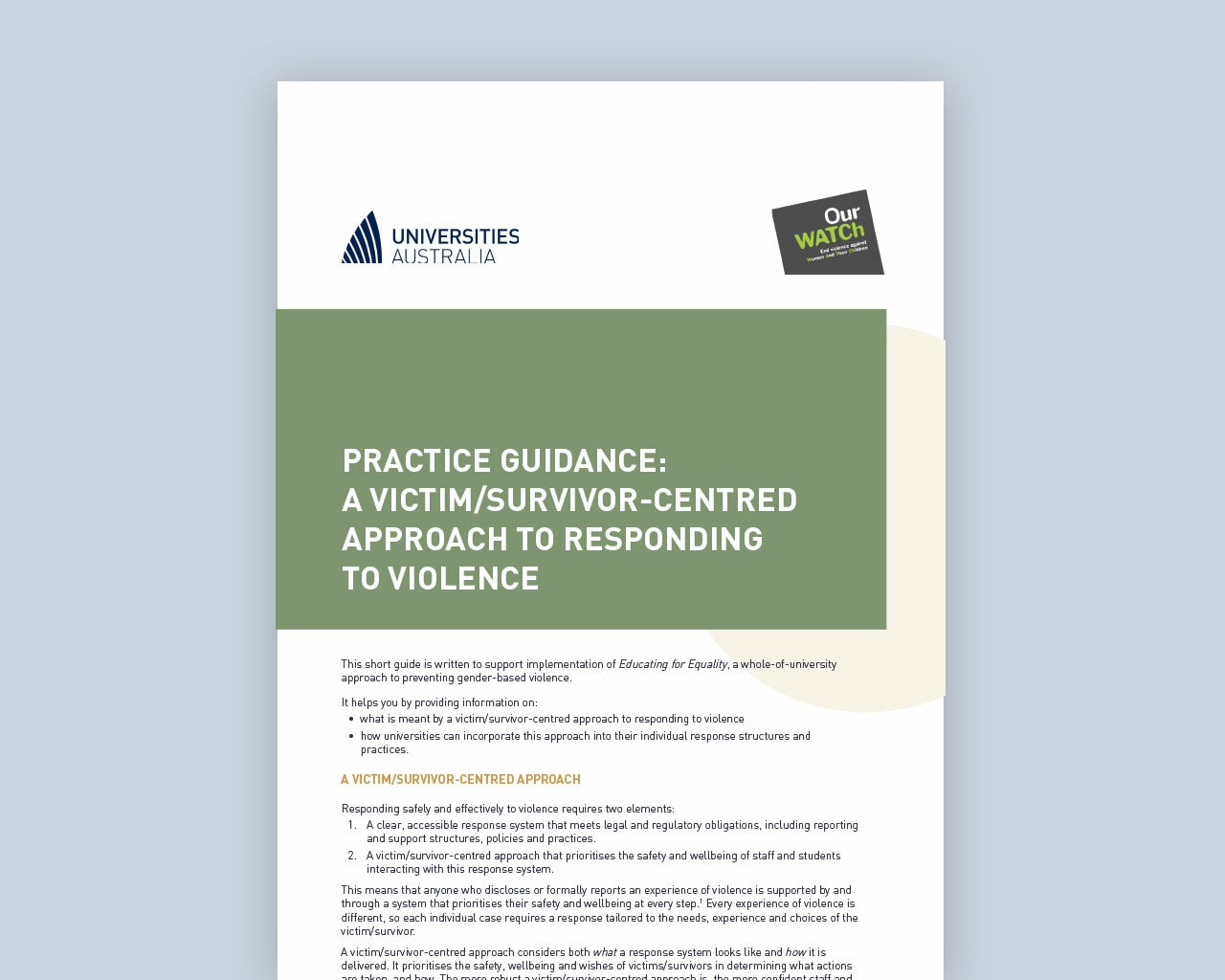 Our Watch | Universities resources