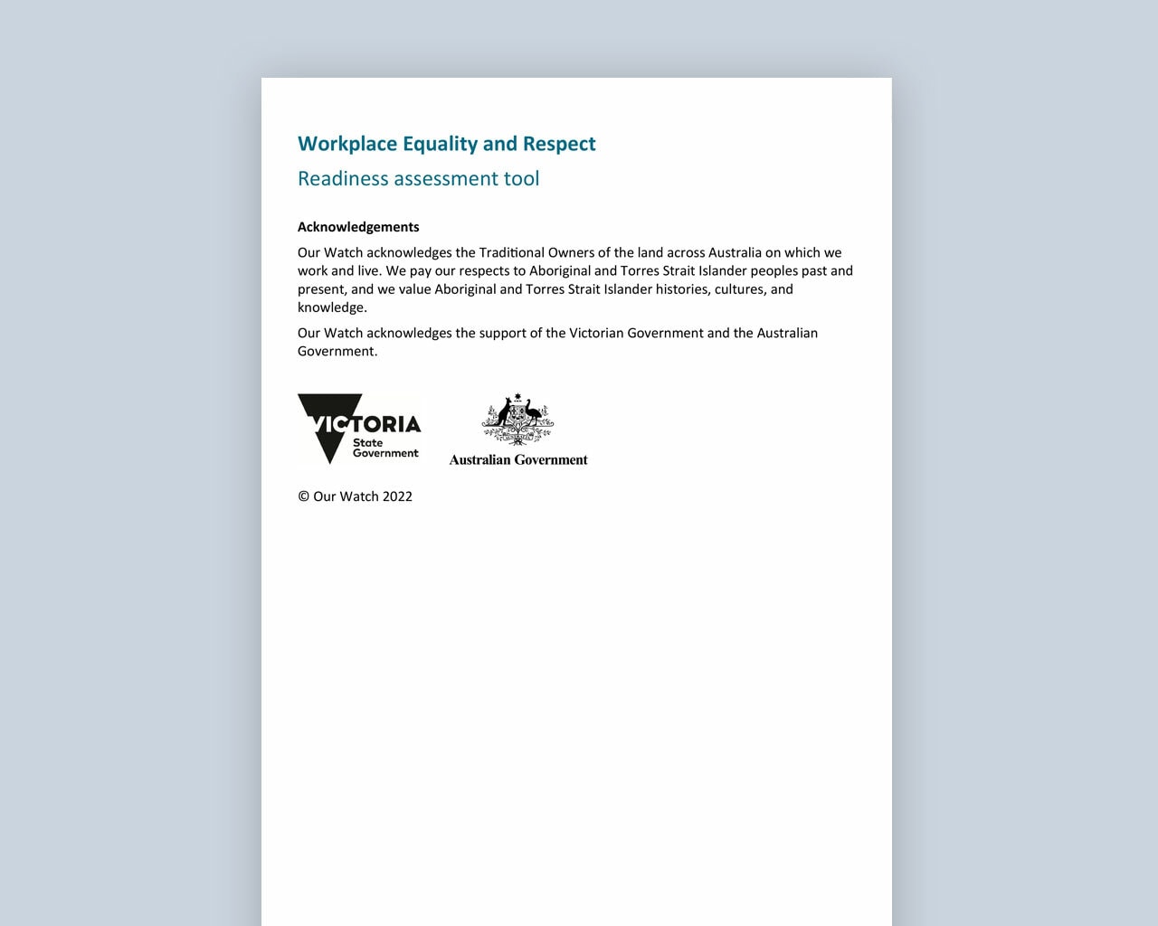 Our Watch | Readiness assessment tool